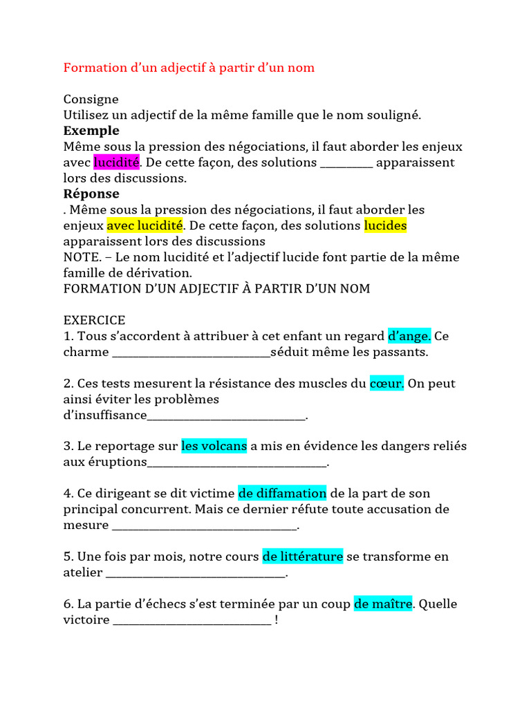 Formation d'adjectifs à partir de noms | PDF