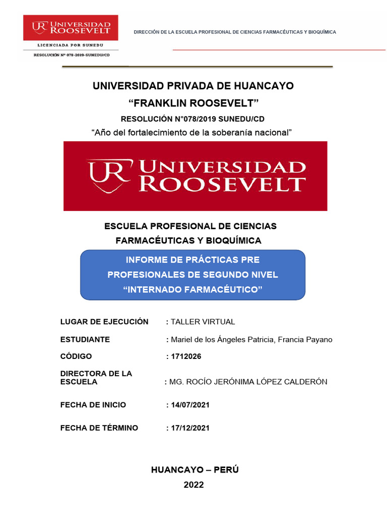 Informe Del Internado 2021 | PDF | Farmacia | Hospital