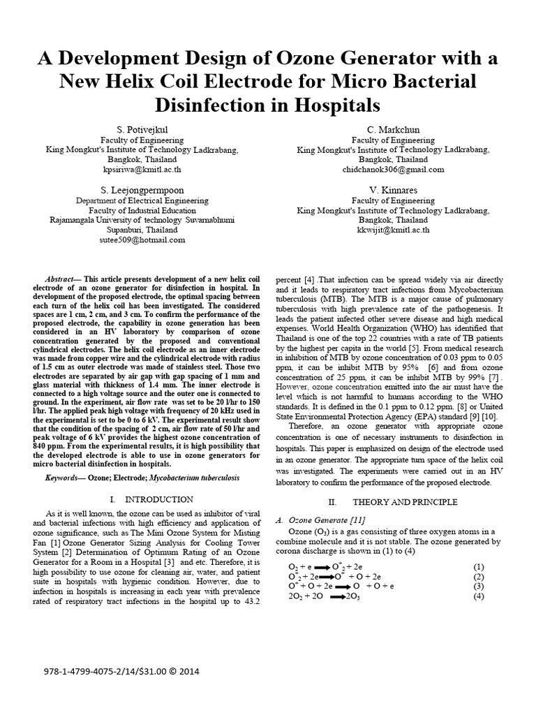 A Development Design of Ozone Generator With A New Helix Coil Electrode For Micro Bacterial ...