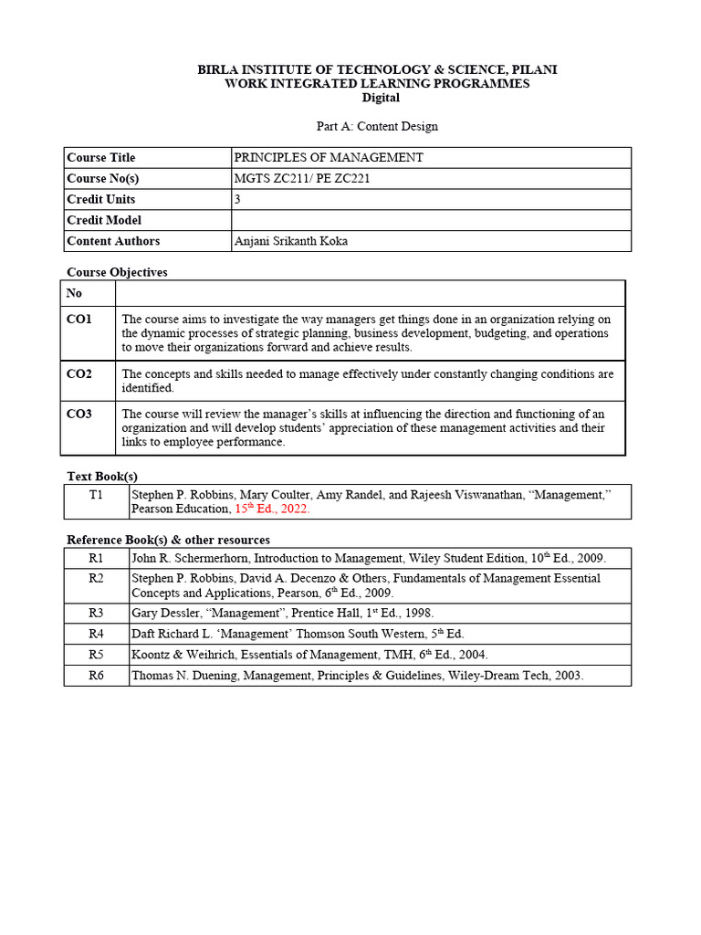 MGTS ZC211 Course Handout Revised | PDF | Leadership | Business