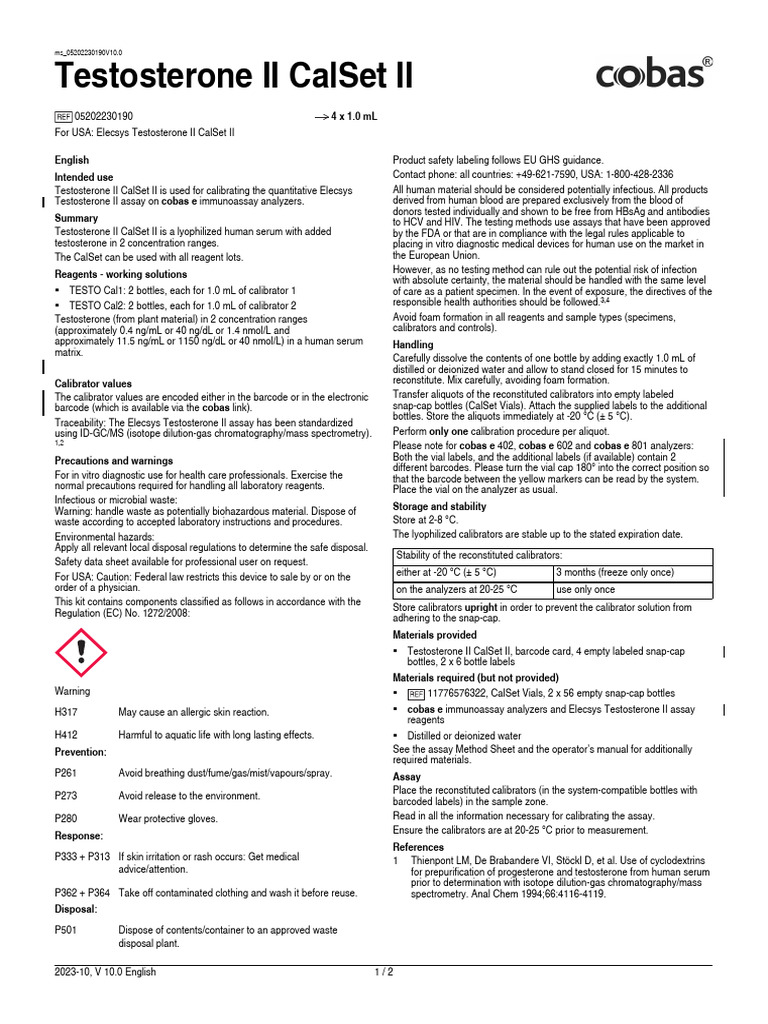 Insert - Testosterone II CalSet II - Ms - 05202230190.v10.en | PDF ...