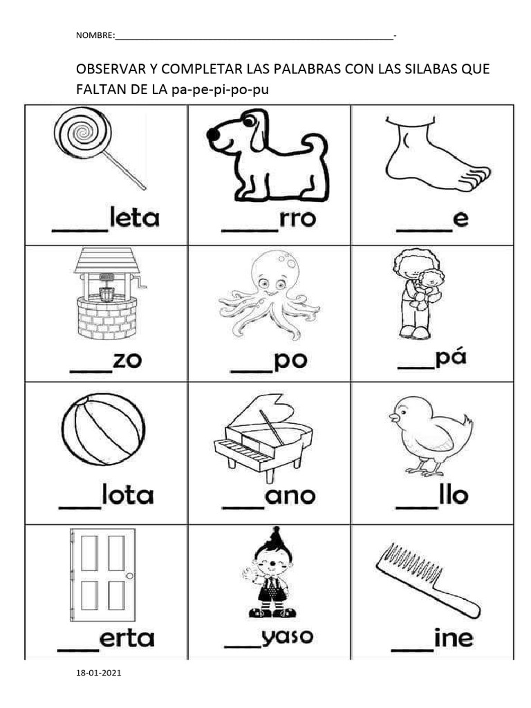 Tarea de Silabas P | PDF