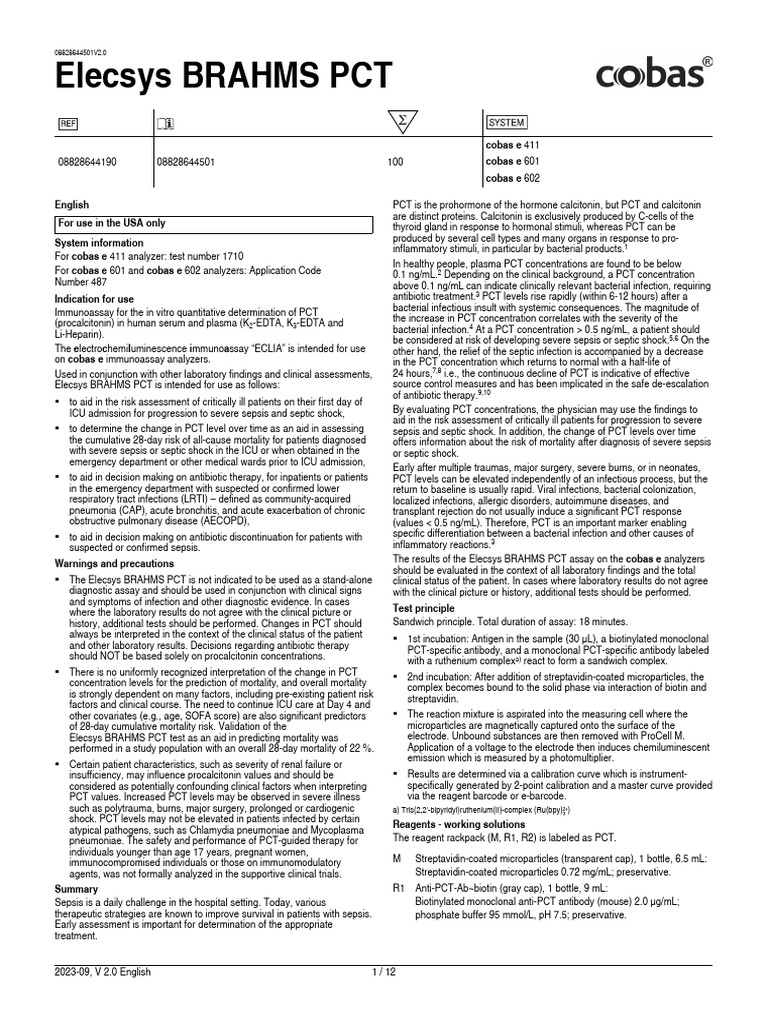 Insert - Elecsys BRAHMS PCT.08828644501.V2.en | PDF | Sepsis | Epidemiology