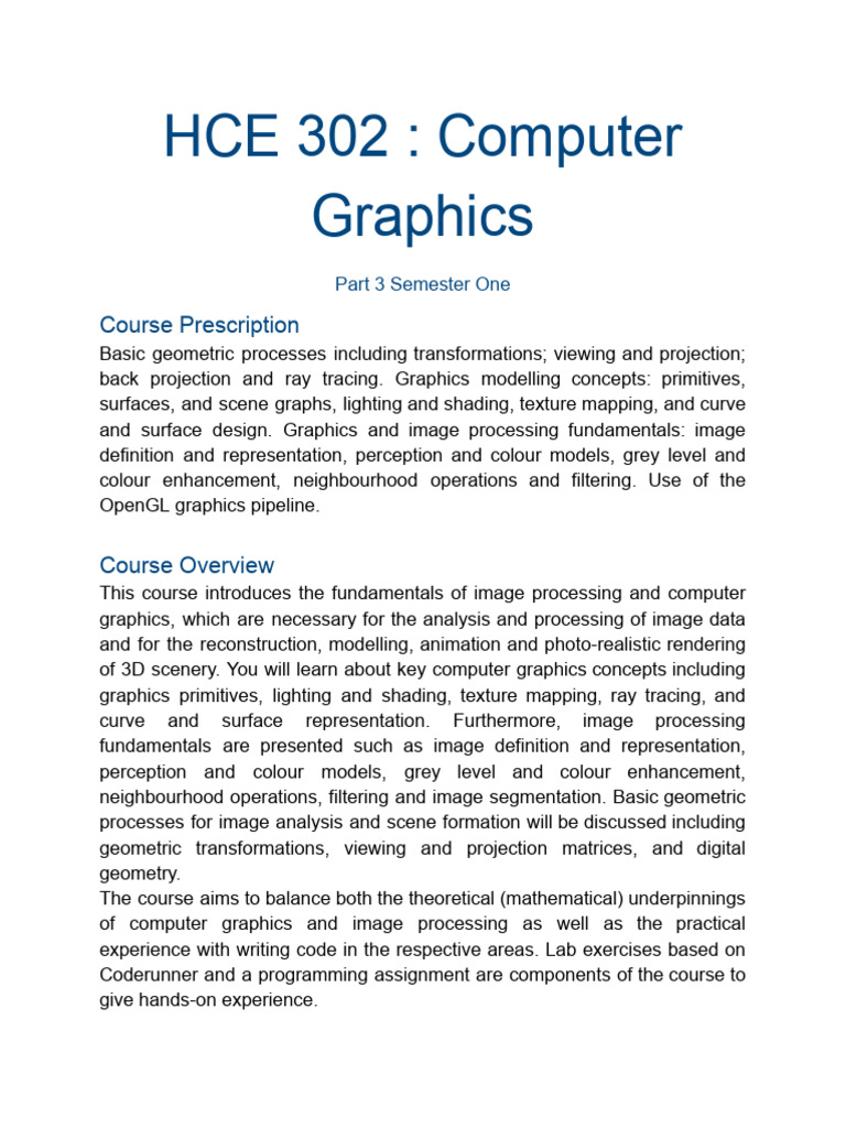 HHE 302 - Computer Graphics Course Outline | PDF | Computer Graphics ...