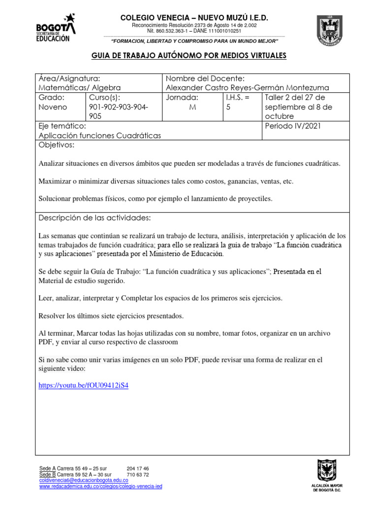 Matematicas 901-902-903-904 German Montezuma - Taller 2 Del 4° Periodo | PDF | Ciencia y matemáticas