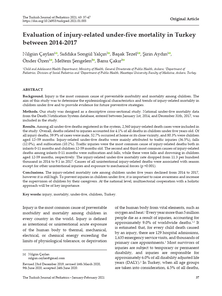 Evaluation of Injury-Related Under-Five Mortality in Turkey Between ...
