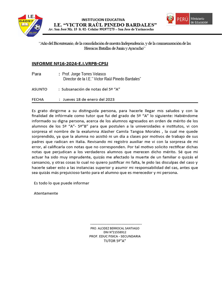 Informe de Subsanaciòn de Notas | PDF