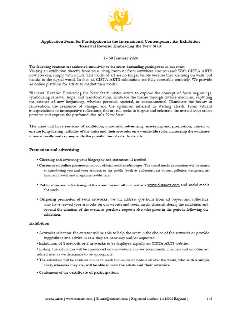 Application Form For Participation in The International Contemporary ...