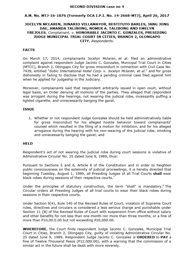 Judge Gonzales Misconduct Ruling | PDF | Judge | Judiciaries