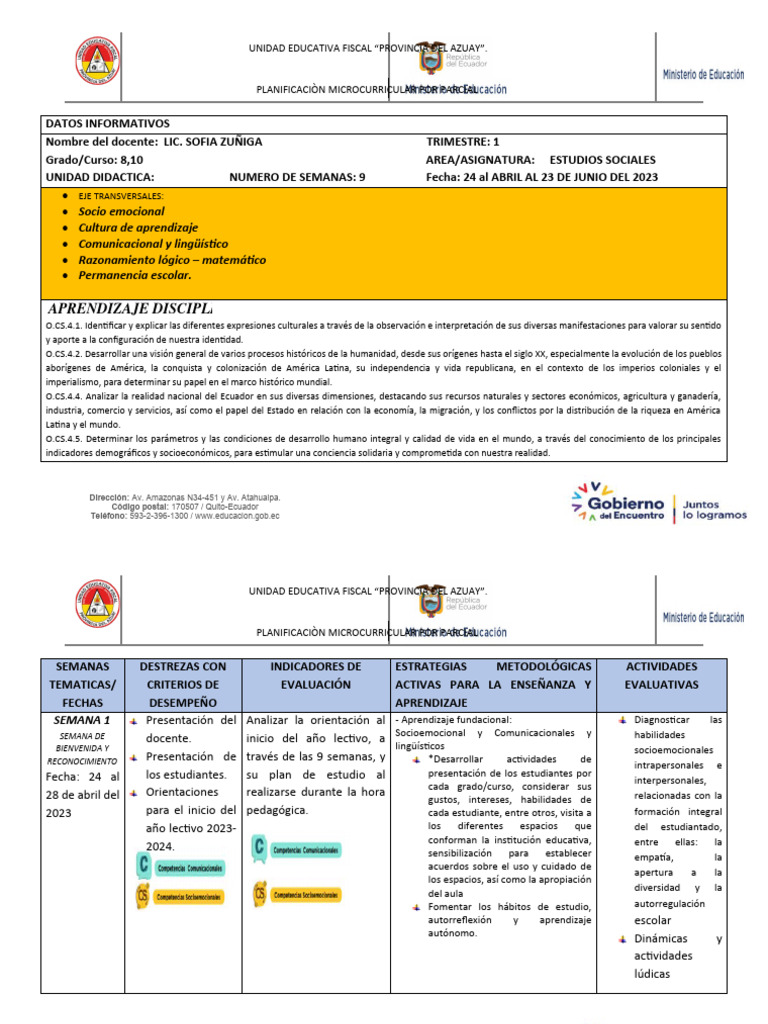 Planificacion Microcurricular de Estudios Sociales 2023-2024 | PDF ... Planificacion Microcurricular de Estudios Sociales 2023-2024 | PDF ...