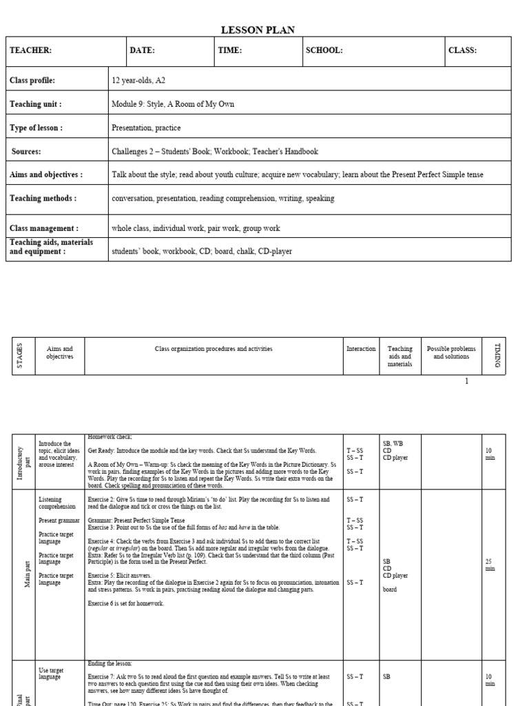 A2 Lesson Plan: Present Perfect Tense | PDF | Linguistics | Human ...
