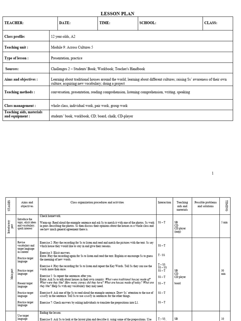 Traditional Houses Lesson Plan | PDF | Reading Comprehension | Human ...