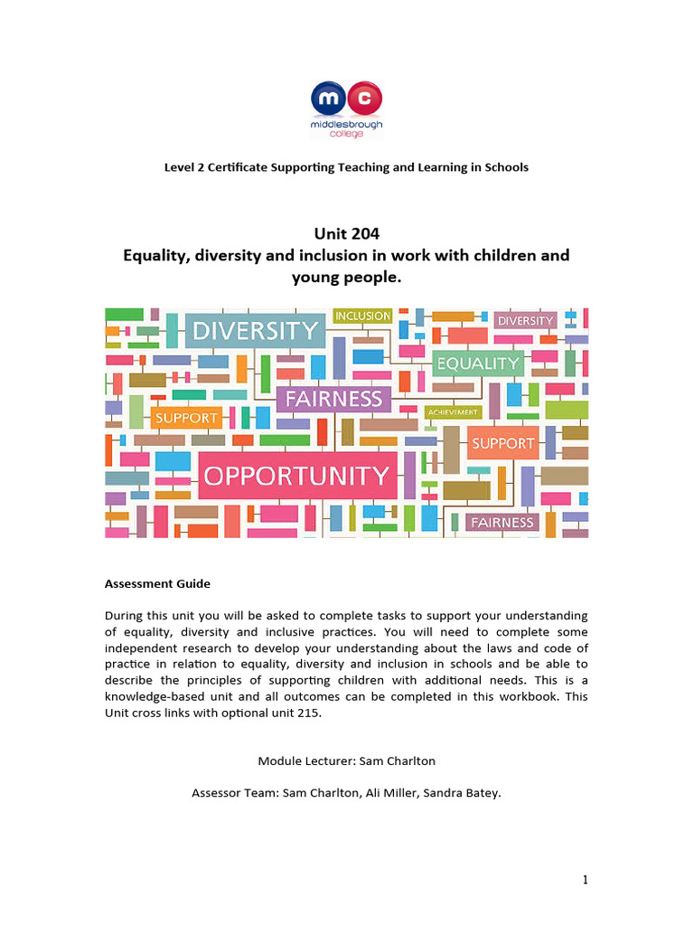 Unit 204 Equality And Diversity Pdf Inclusion Education Human