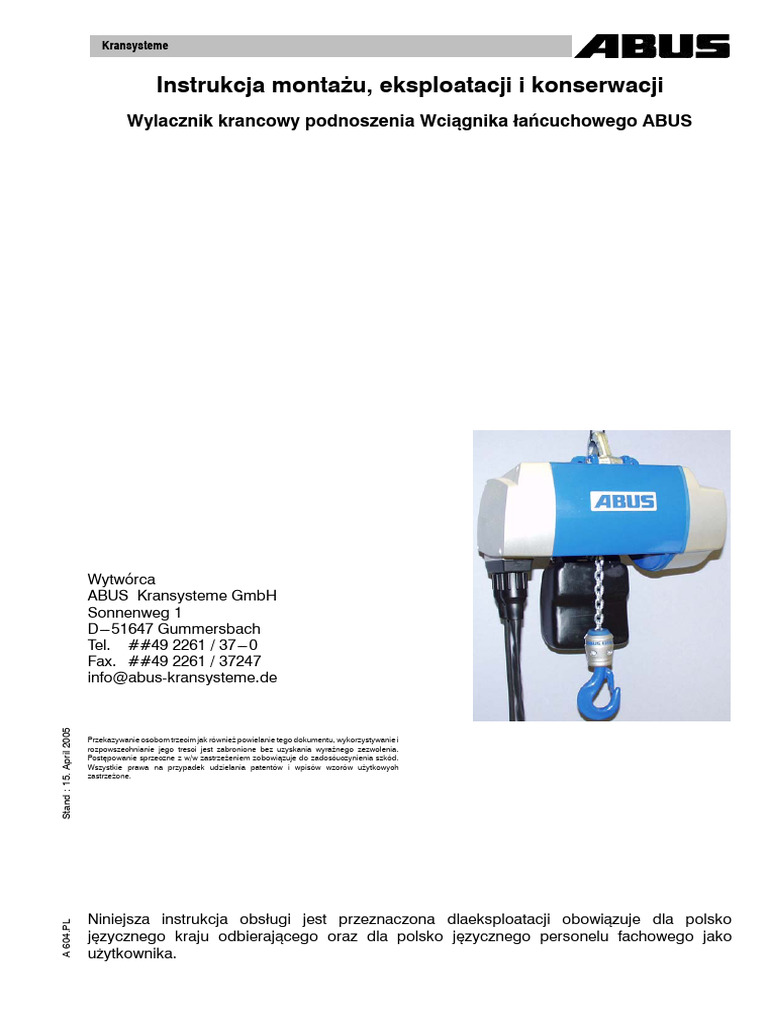 A 604 - Wciagnika lancuchowego ABUS | PDF