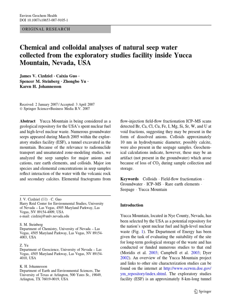 Chemical and Colloidal Analyses of Natural Seep Water Collected From ...