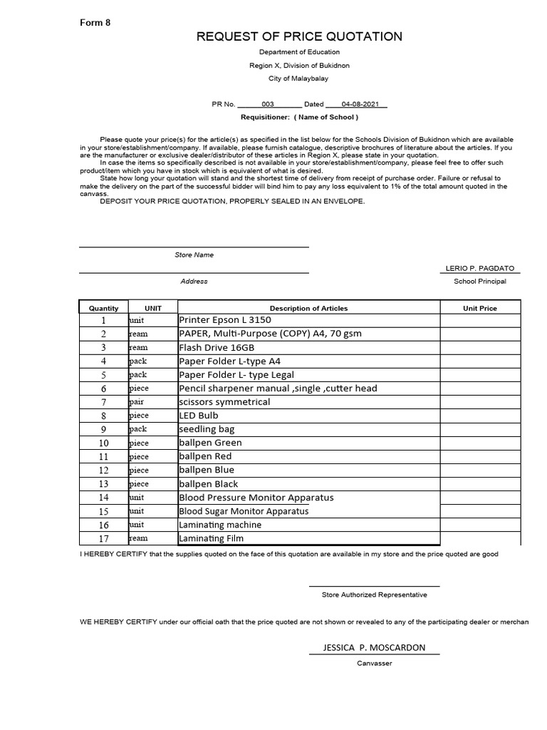 Request of Price Quotation 20212ND QUARTER 1 | PDF | Prices | Business