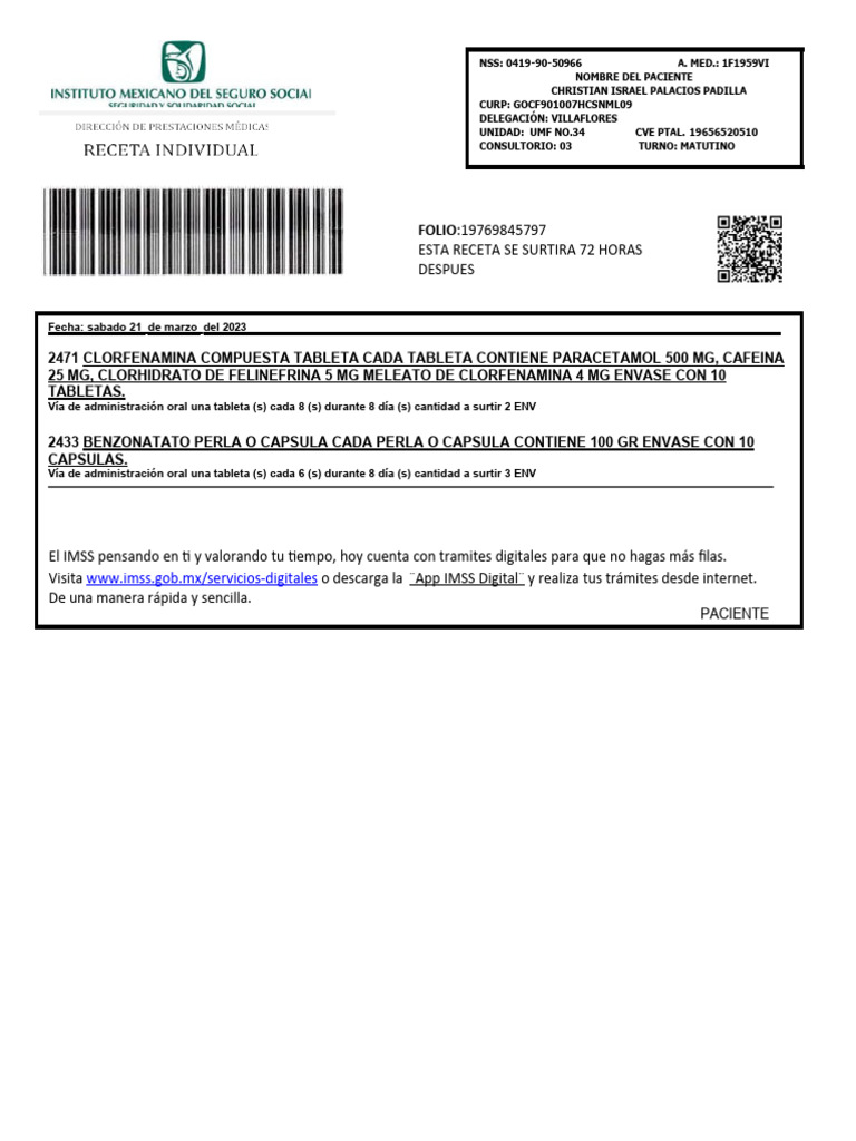 Receta Del Imss | PDF