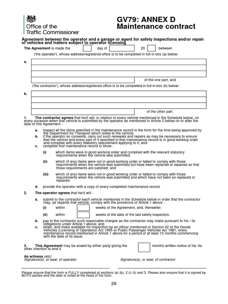 GV79 Maintenance Contract Template | PDF | Vehicles | Government