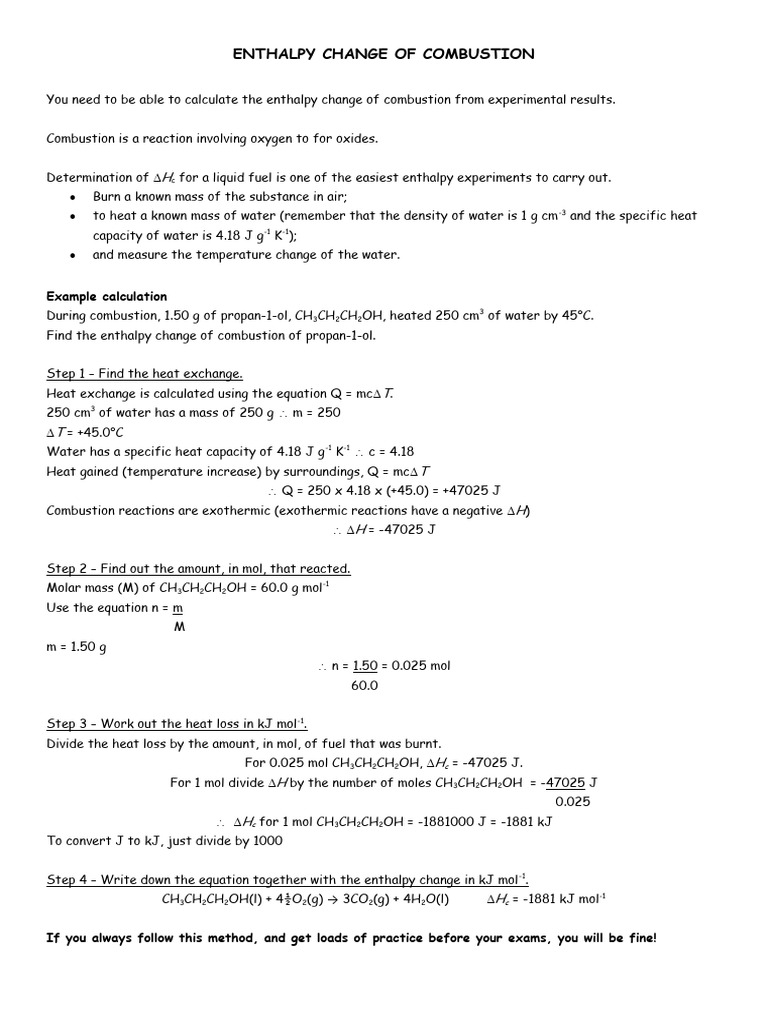 Enthalpy Change of Combustion | PDF | Combustion | Enthalpy