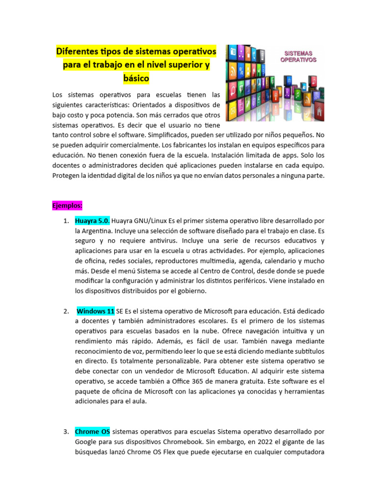 Diferentes Tipos de Sistemas Operativos para El Trabajo en El Nivel ... Diferentes Tipos de Sistemas Operativos para El Trabajo en El Nivel ...
