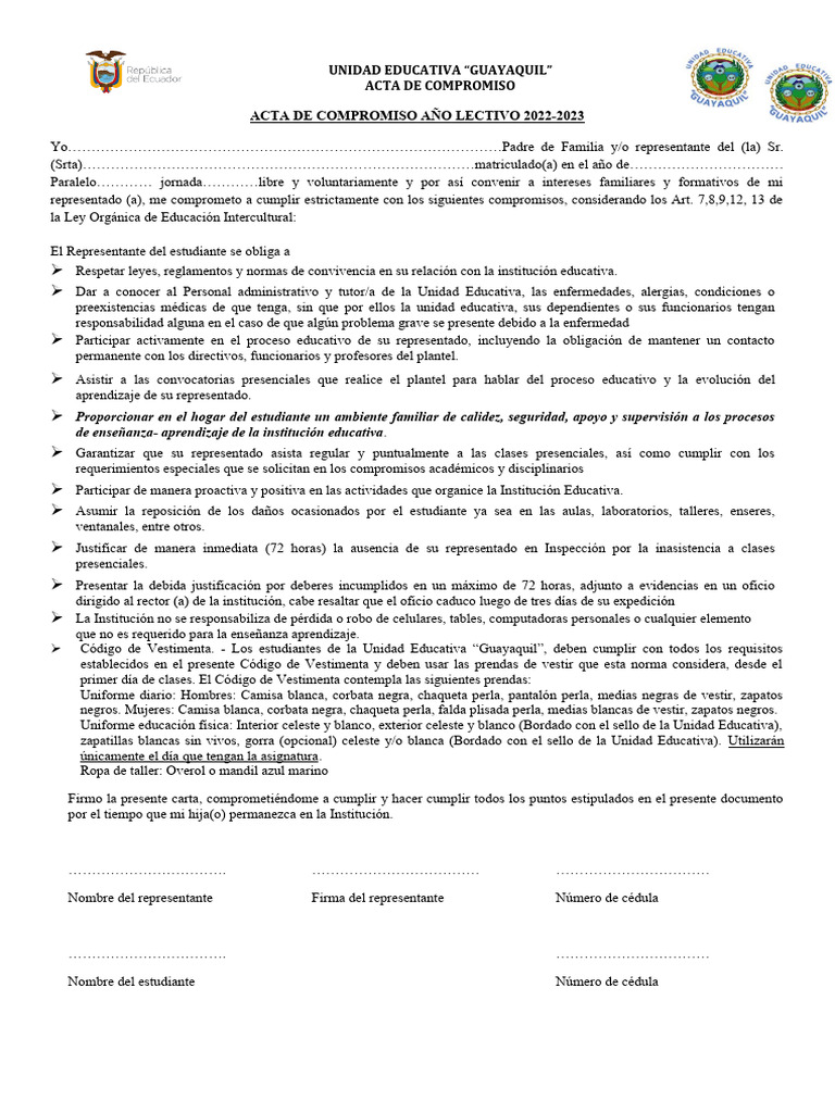 Acta de Compromiso 2023 | Descargar gratis PDF | Ropa | Moda