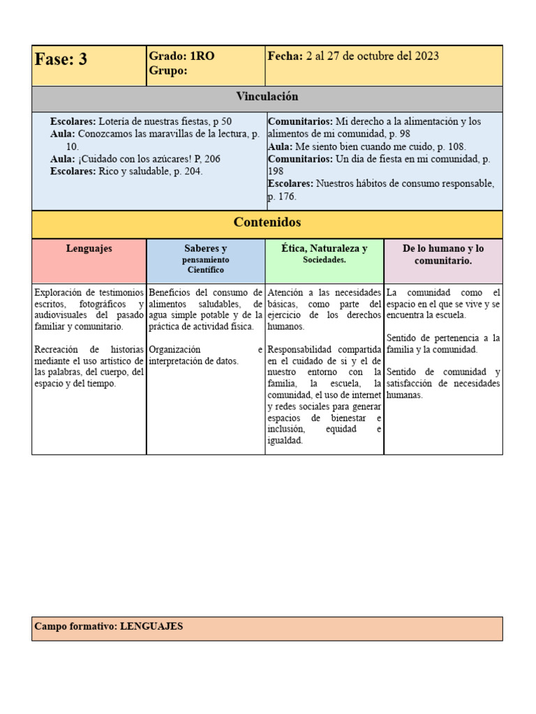 Plan Octubre Primero | PDF | Alimentos | Inclusión (Educación)