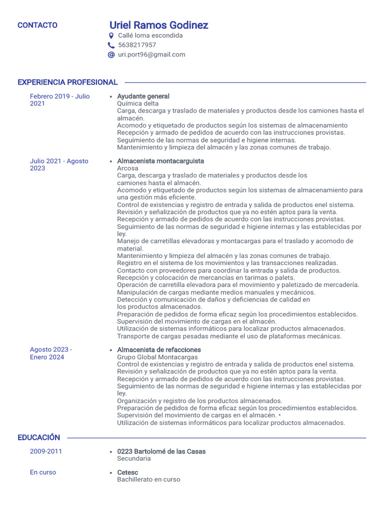 CV de Uriel Ramos Godinez | PDF | Máquina elevadora