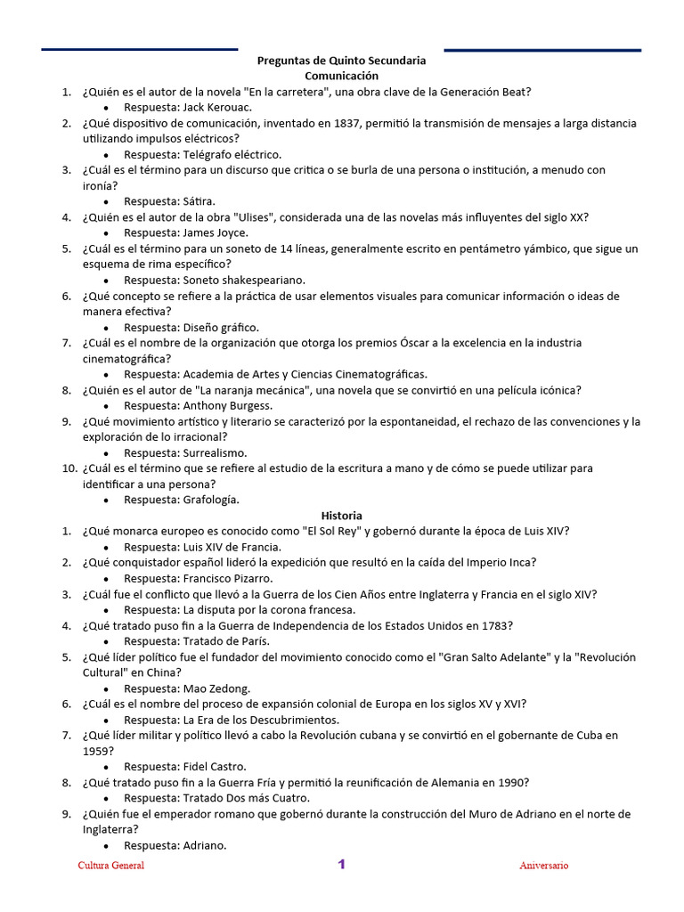 Preguntas de Quinto Secundaria | PDF | Francia | Imperio español