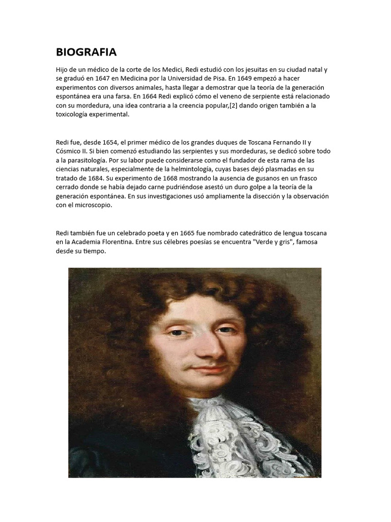 Biografía de Francesco Redi | PDF