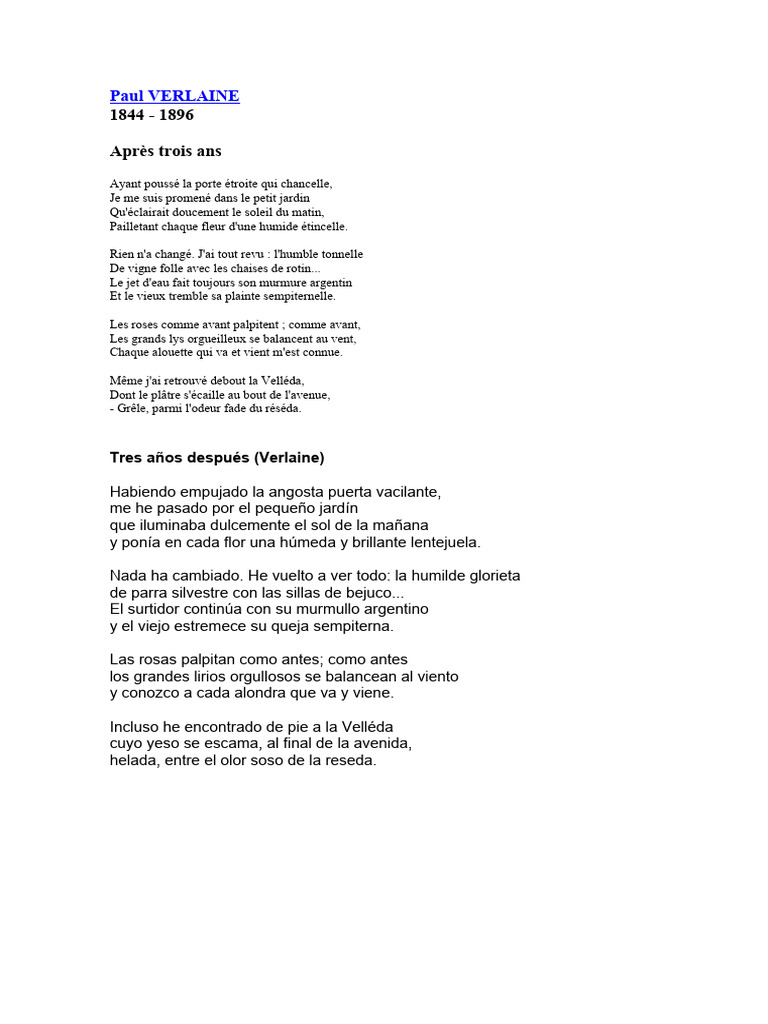 Paul VERLAINE-Après Trois Ans | PDF | Maison et jardin | Poésie