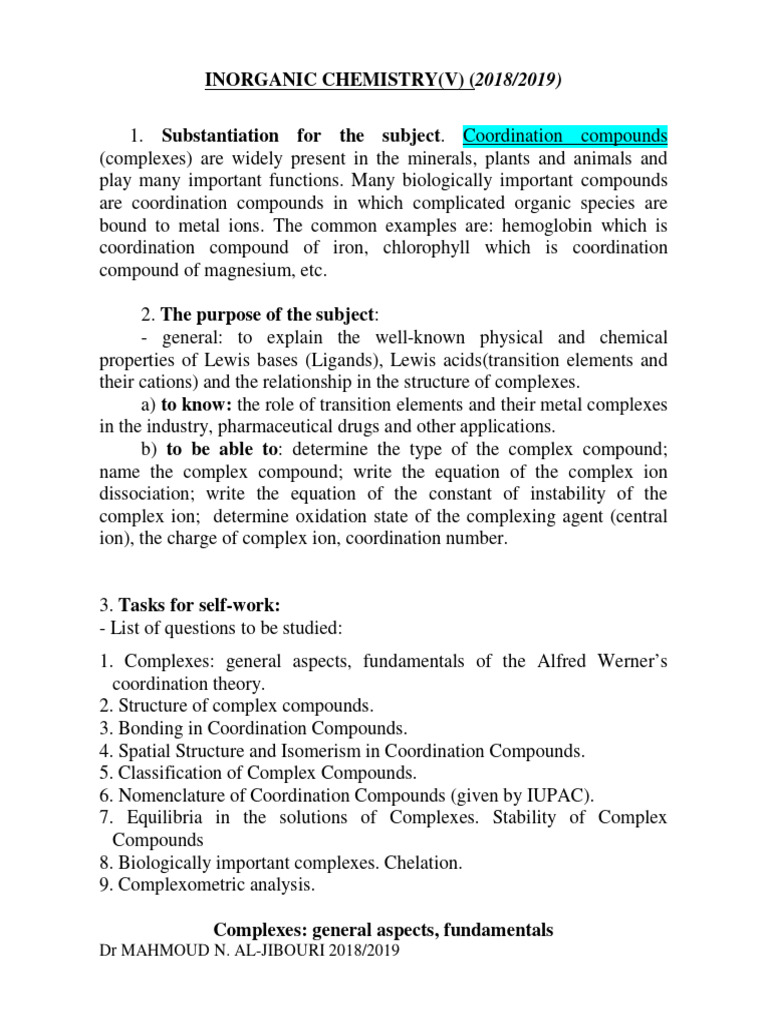Coordination Compounds in Inorganic Chemistry | PDF | Coordination Complex | Ion