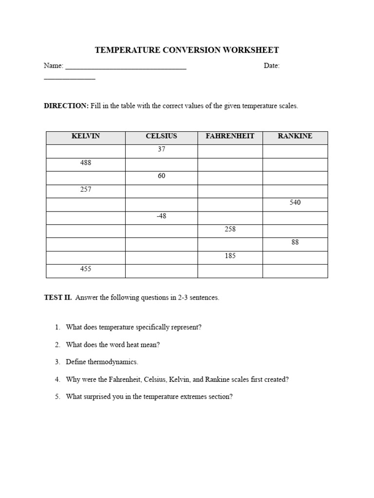 Temperature Conversion Worksheet | PDF