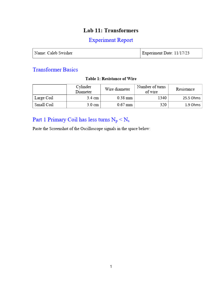 Lab 11 Experiment Report | PDF | Transformer | Inductor
