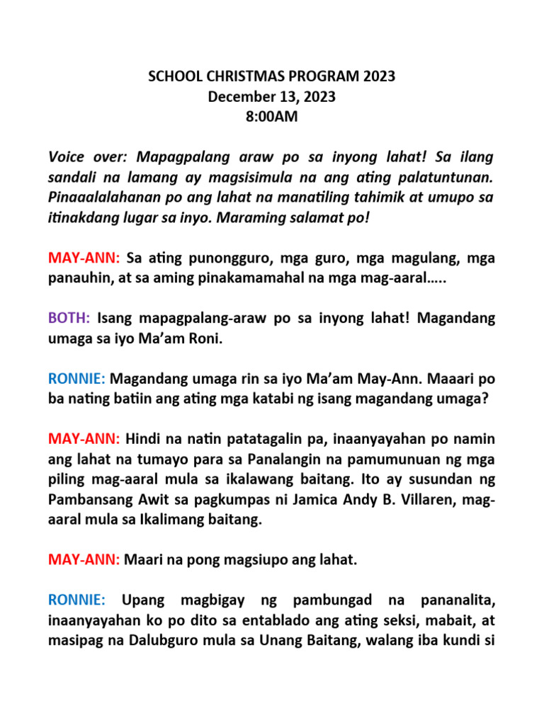 Emcee Script - School Christmas Program | PDF