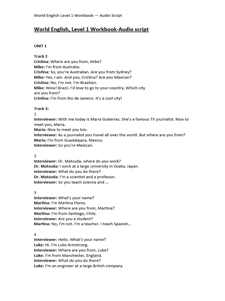 World English 3e Level 1 Workbook Audio Scripts | PDF | Stephen Hawking ...