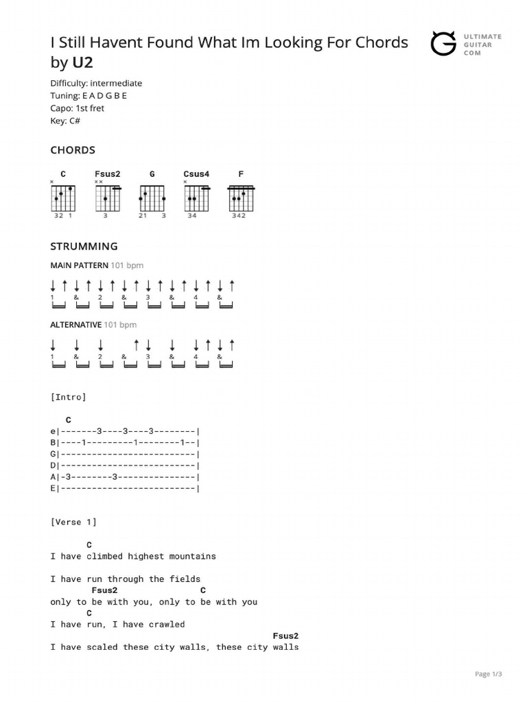 I Still Havent Found What Im Looking For Chords | PDF
