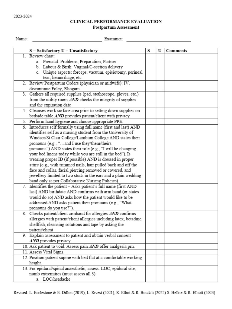 CPE Postpartum Assessment 2023 PDF Paresthesia Caesarean Section
