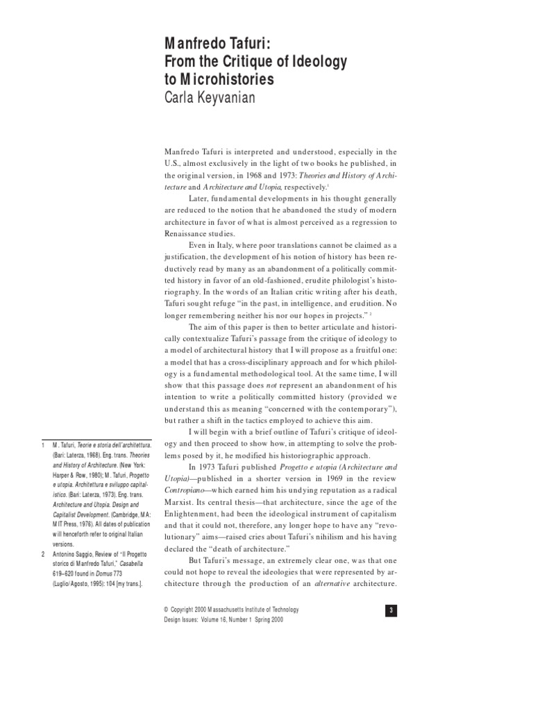 Manfredo Tafuri - From The Critique of Ideology To Microhistories | PDF ...