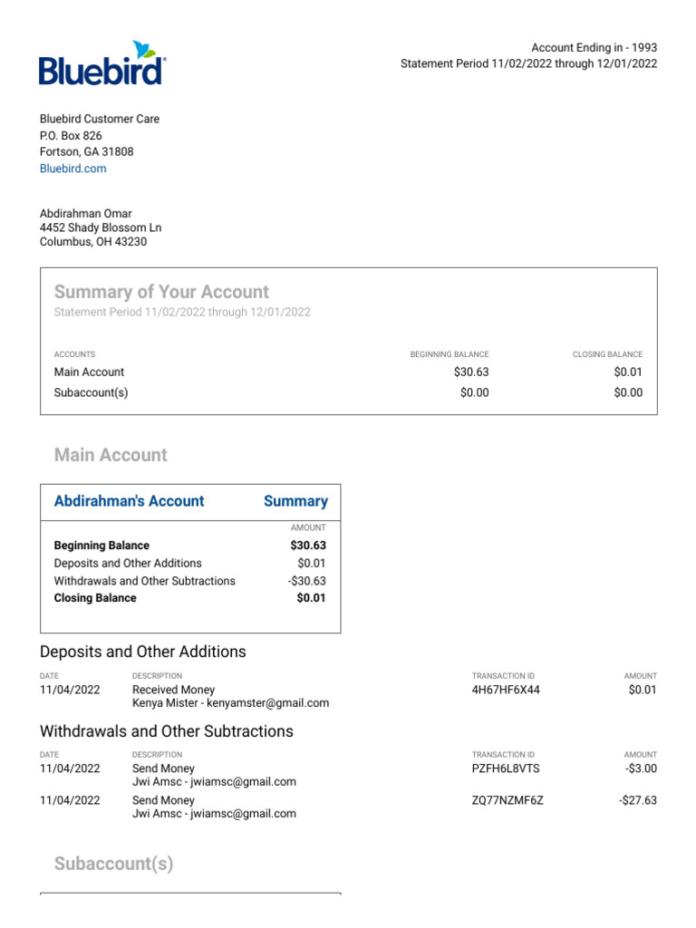 Bluebird Statement - Bluebird | PDF | Business | Financial Services
