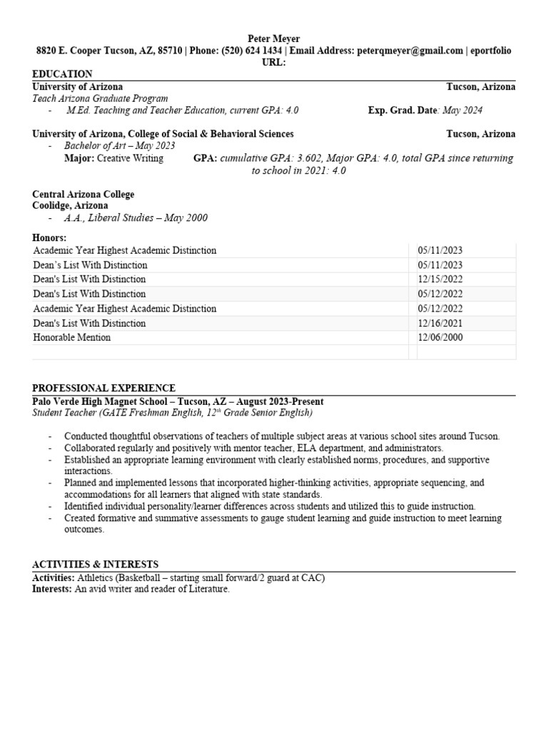 Updated Resume | PDF | Teachers | Learning