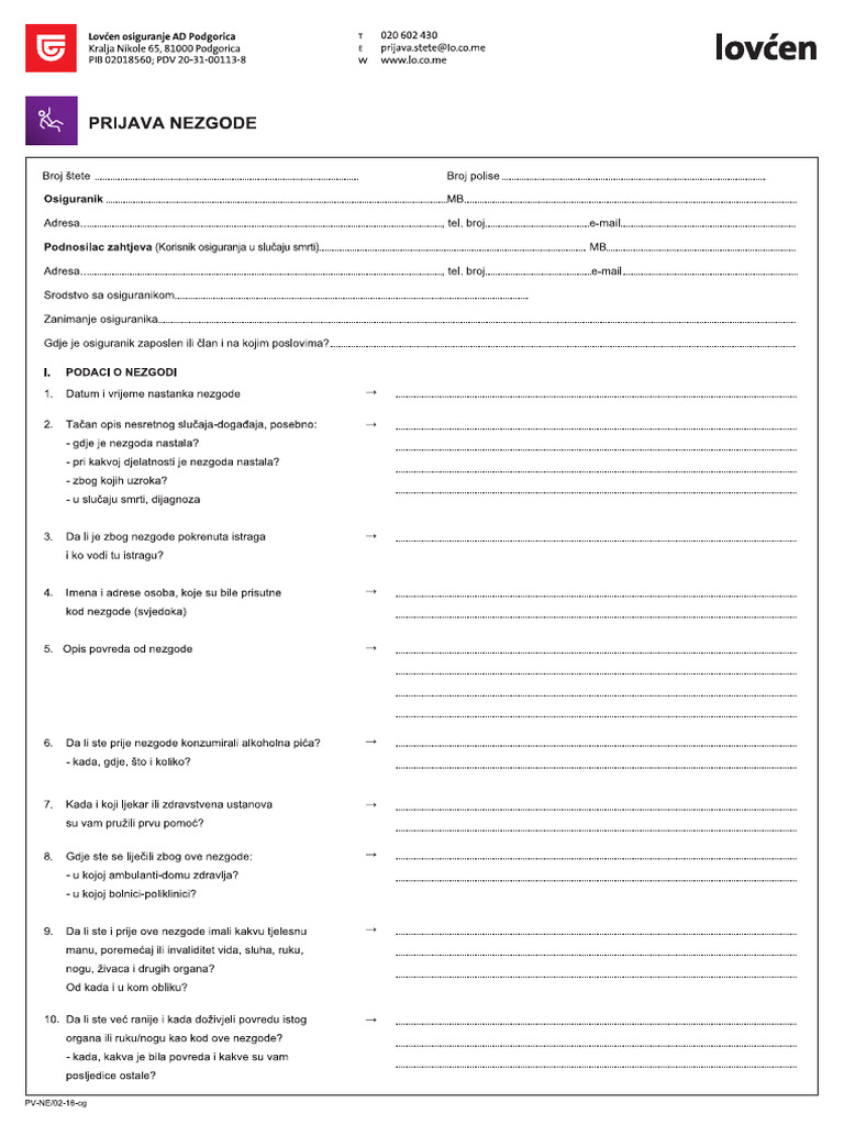 Prijava Za Osiguranje Nezgode Nova | PDF