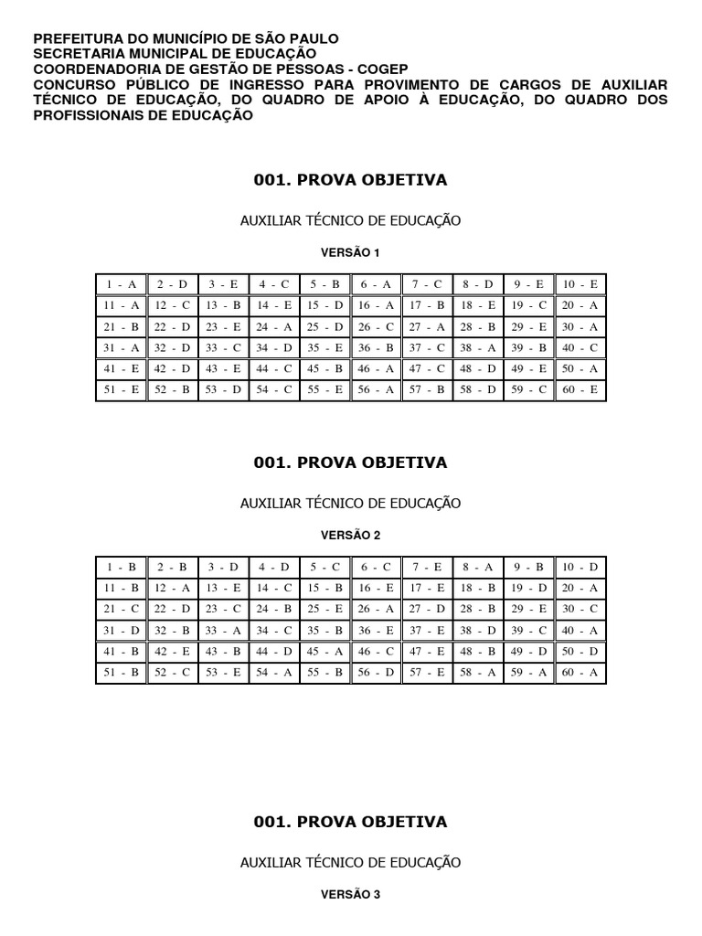 Prova Auxiliar Técnico Educação SP 2024 | PDF