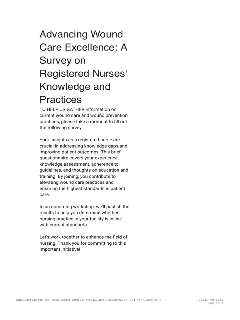 Advancing Wound Care Excellence - A Survey On Registered Nurses' Knowledge and PR | PDF ...