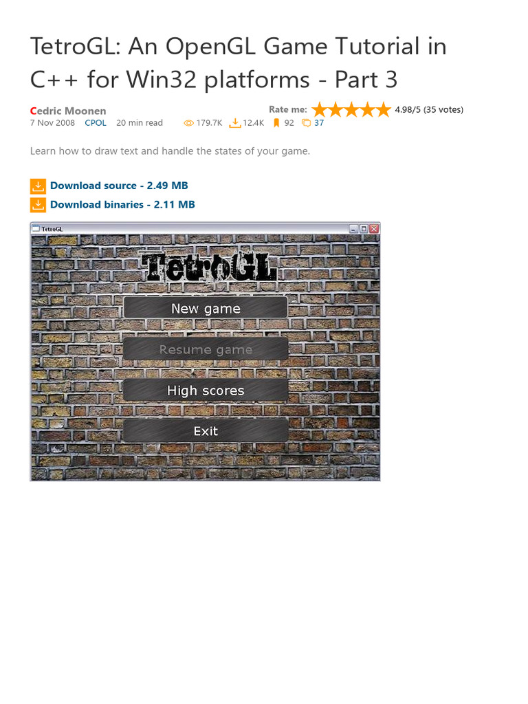 TetroGL - An OpenGL Game Tutorial in C++ For Win32 Platforms - Part 3 - CodeProject | PDF ...