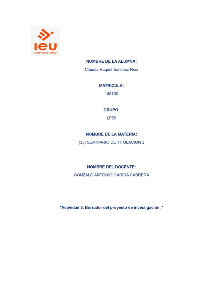 Actividad 3. Borrador Del Proyecto de Investigación (PDF - Io) | PDF | Aprendizaje | Enseñando