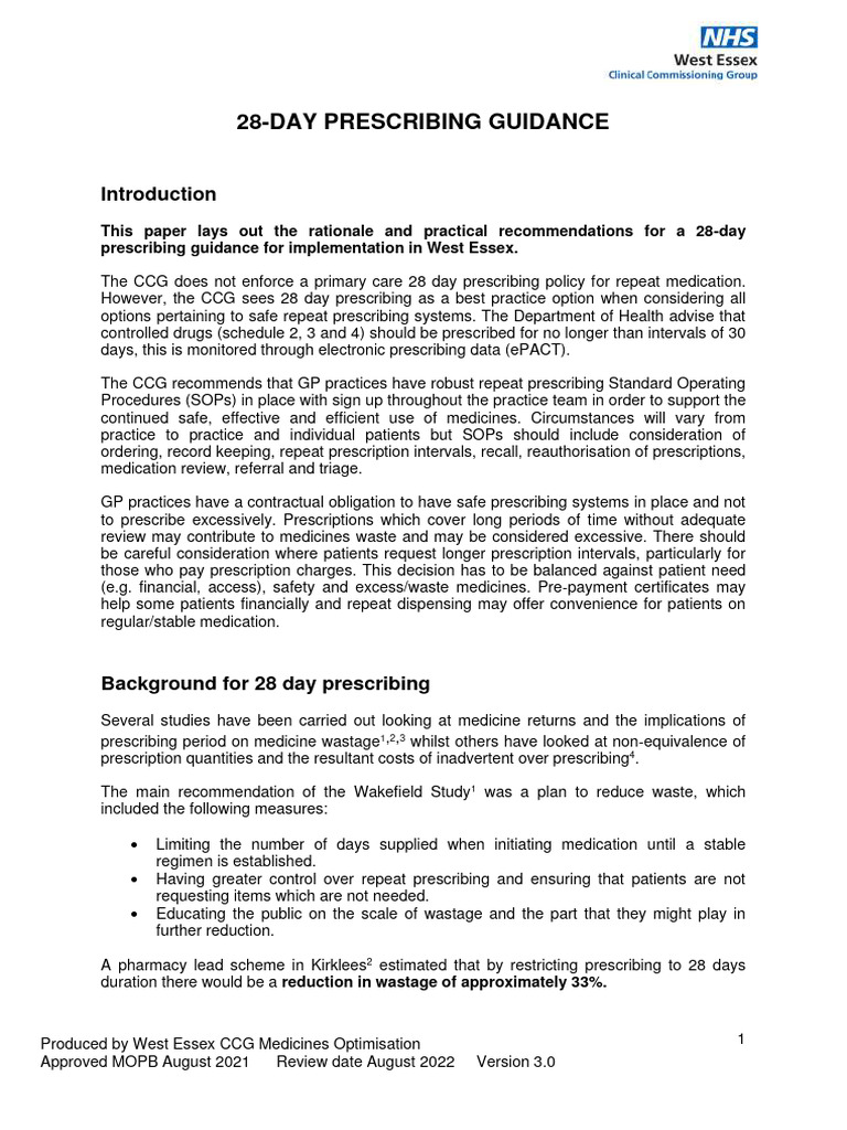 Repeat Prescribing 28 Day Guidance | PDF | Medical Prescription ...