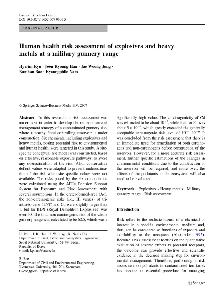 Human Health Risk Assessment of Explosives and Heavy Metals at A ...