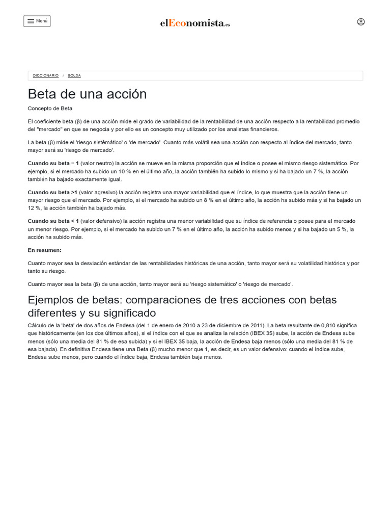 Beta de Una Acción - Qué Es - Diccionario de Economía | PDF | Beta ...