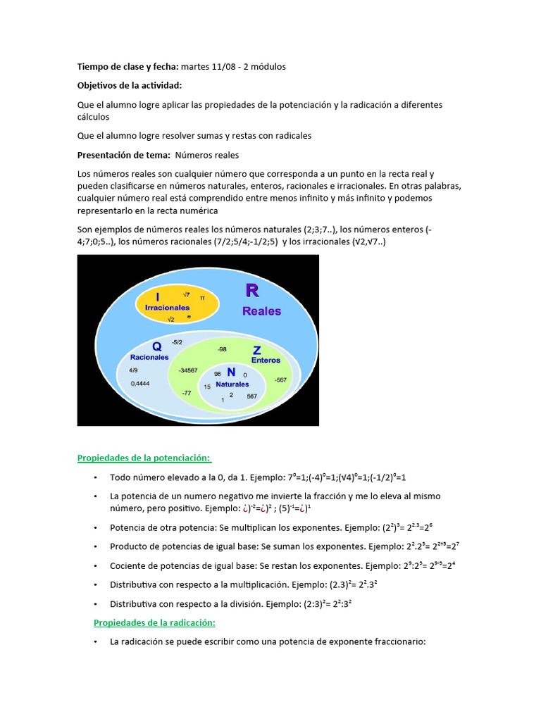 Clase 2 Reales Ok | PDF | Exponenciación | Multiplicación