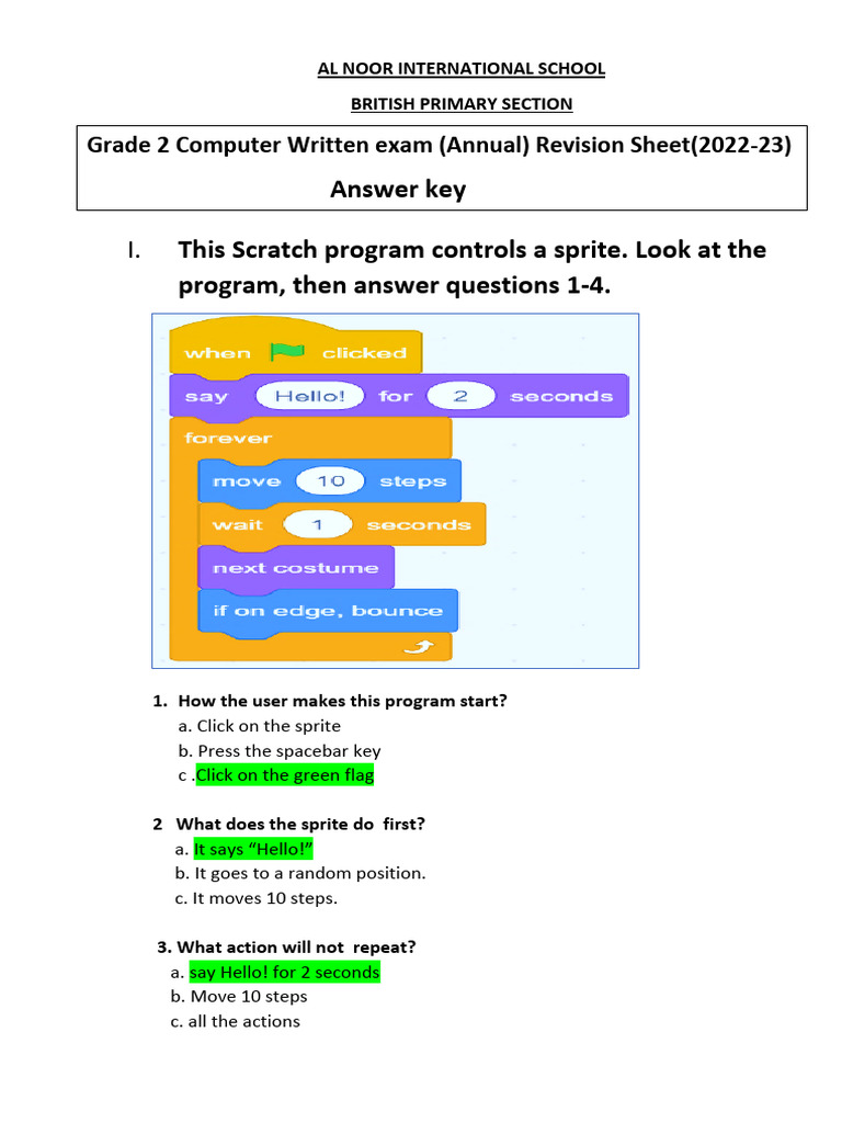 Annual Exam Revision - Answer Key | PDF | Scratch (Programming Language) | Computer Programming